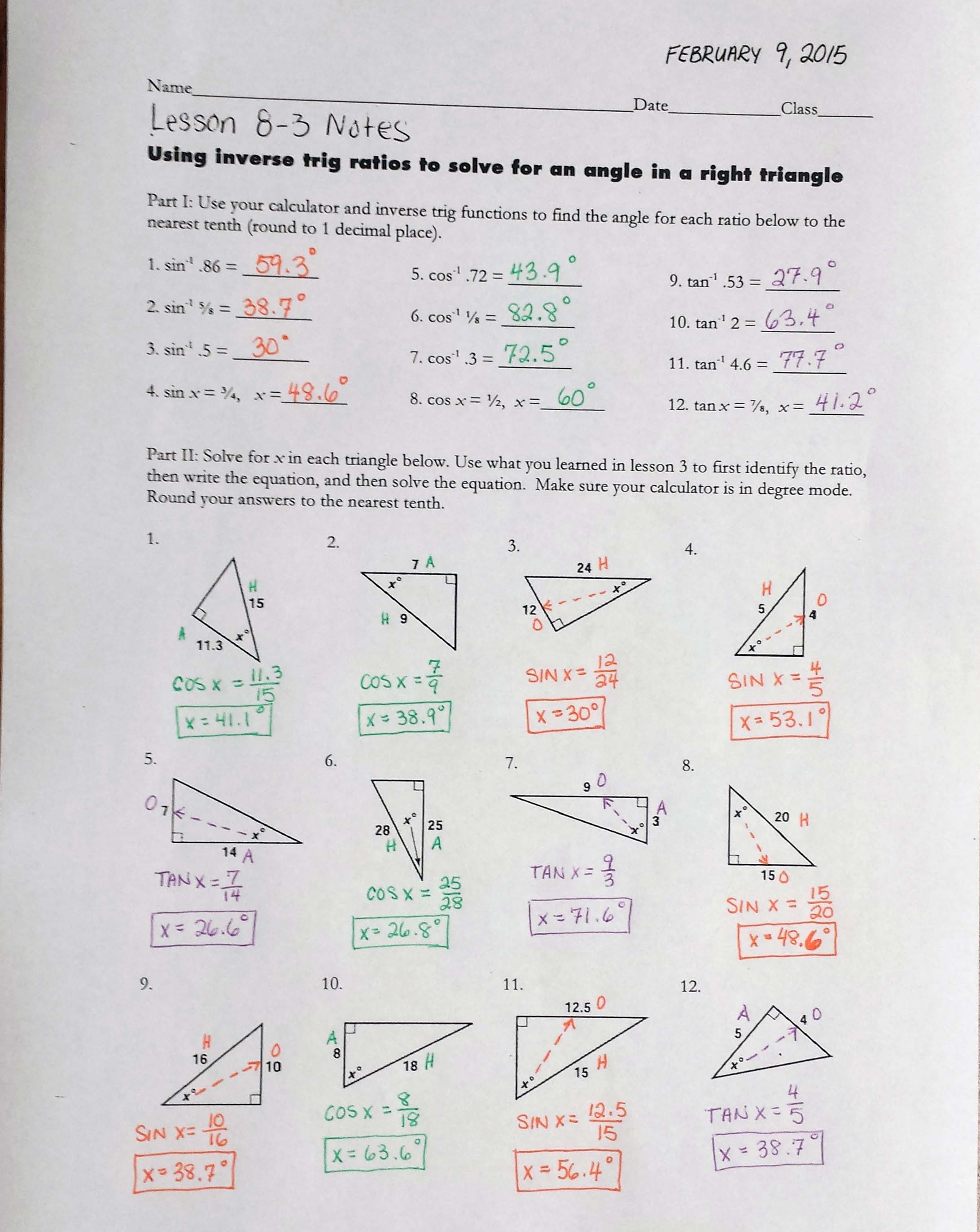 Trig Ratios Practice Worksheet