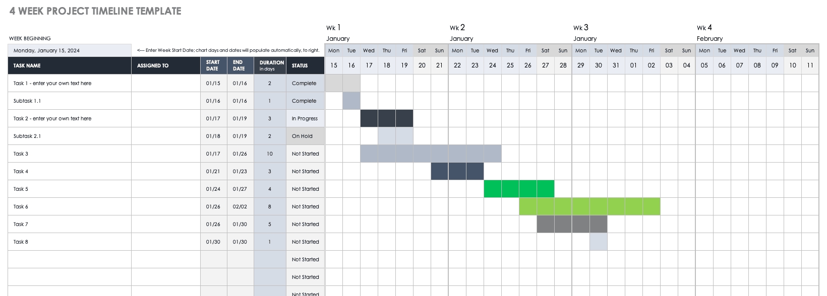Excel Calendar Project Timeline Template