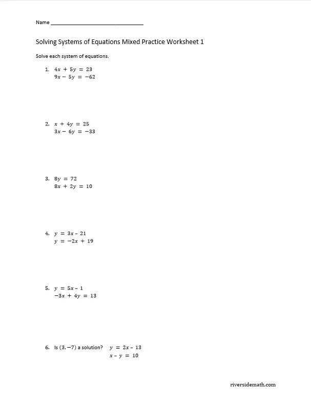 Systems Of Equations Practice Worksheet Tessshebaylo