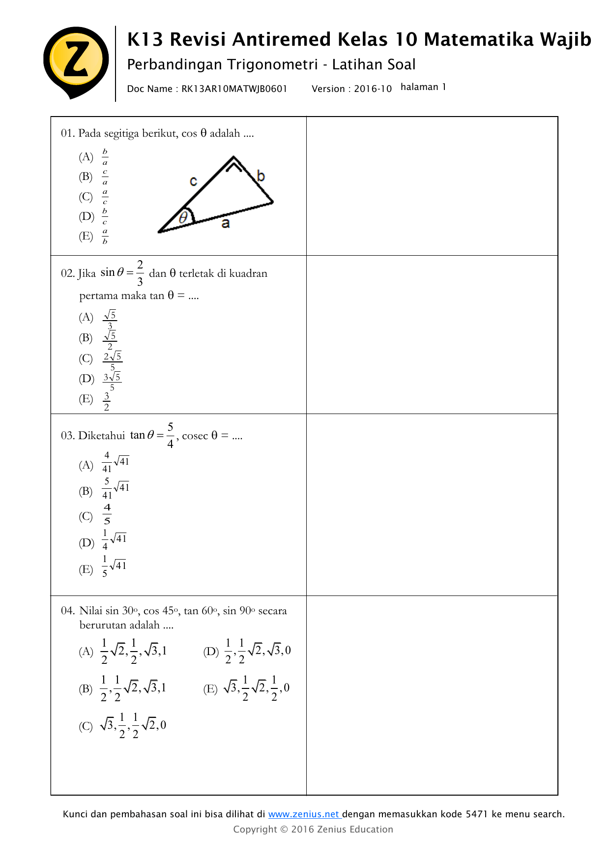 Contoh Soal Matematika Kelas 10 Trigonometri Contoh Terbaru