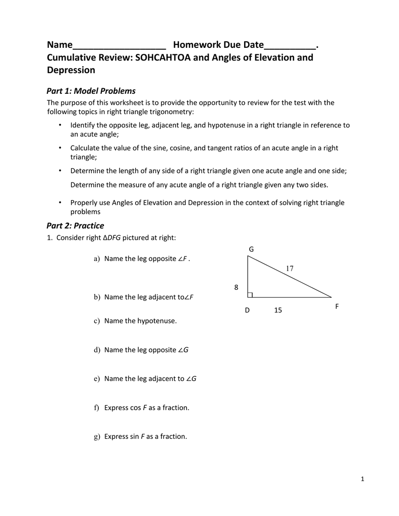 Sohcahtoa Worksheet With Answers Printable Word Searches