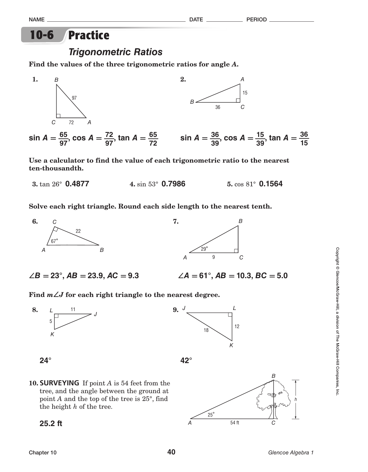 Trigonometric Ratios Worksheet 2 Answers Printable Word Searches