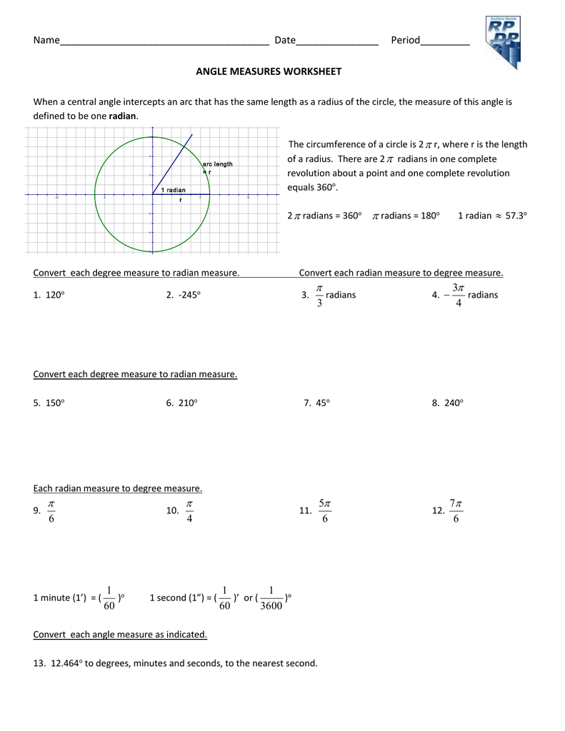 Radians To Degrees Worksheets