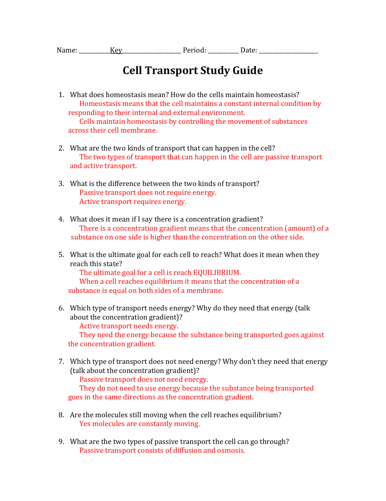 Cell Transport Review Worksheet Part 7 • Suggested And Clear