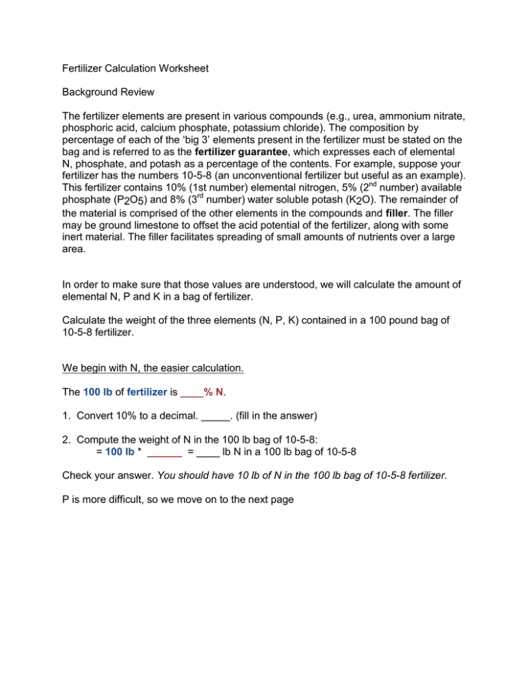 Fertilizer Calculation Worksheet