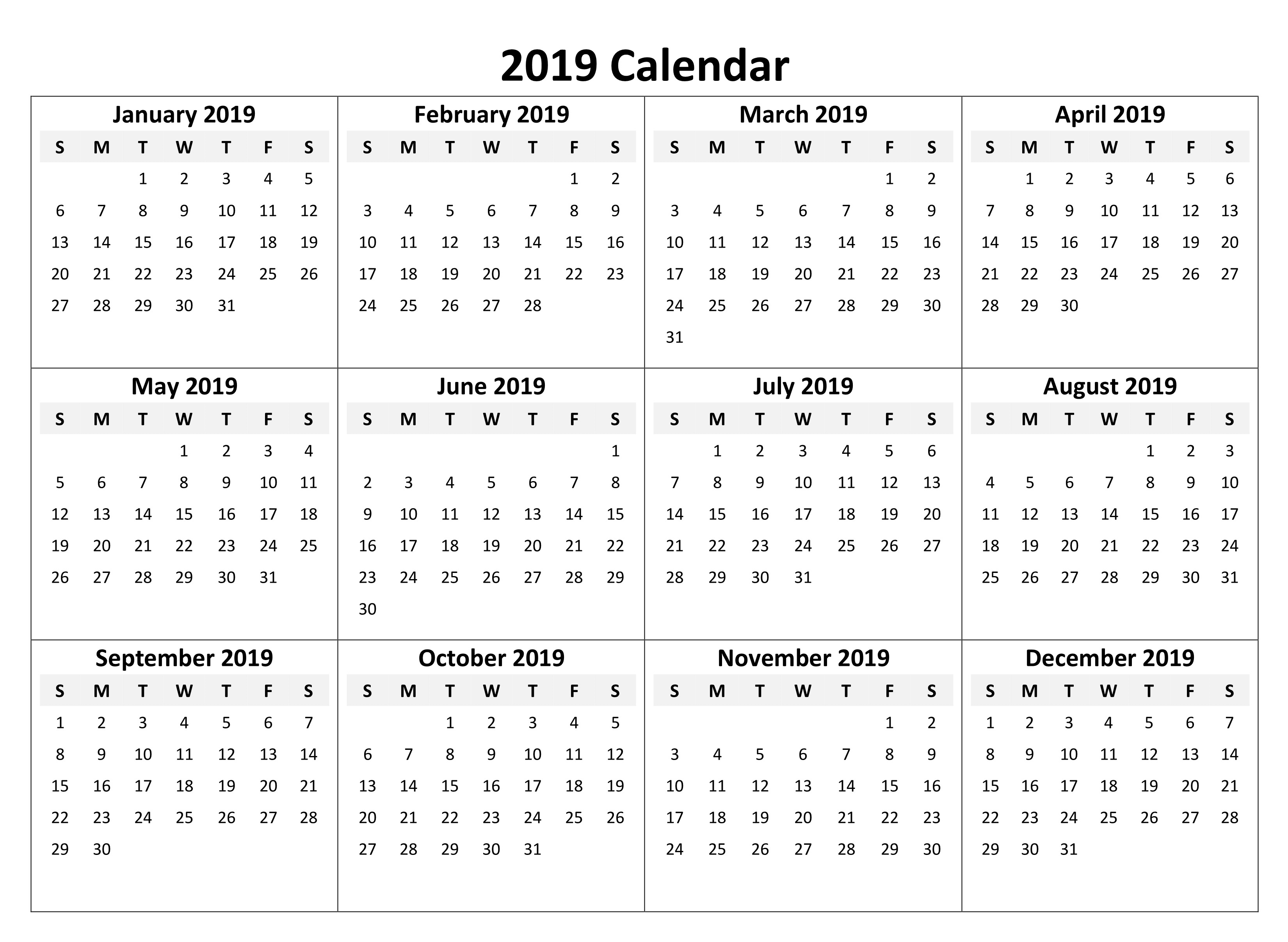 Printable Calendar For 2019 Printable Word Searches