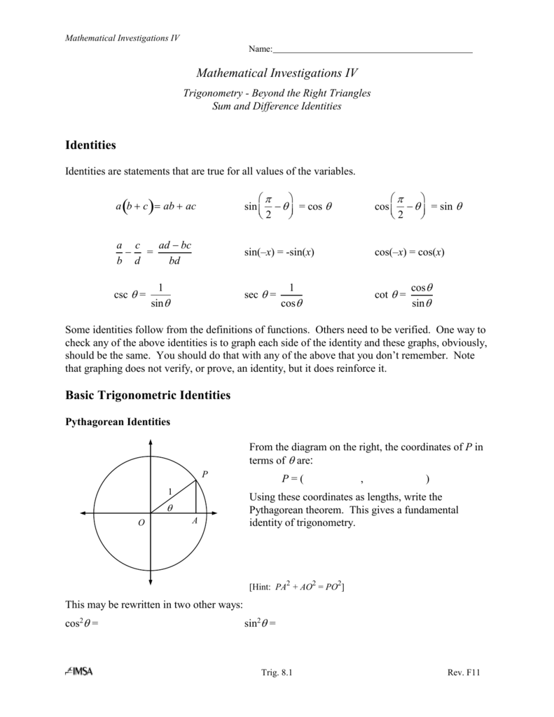 Trig Sum And Difference Formulas Worksheet