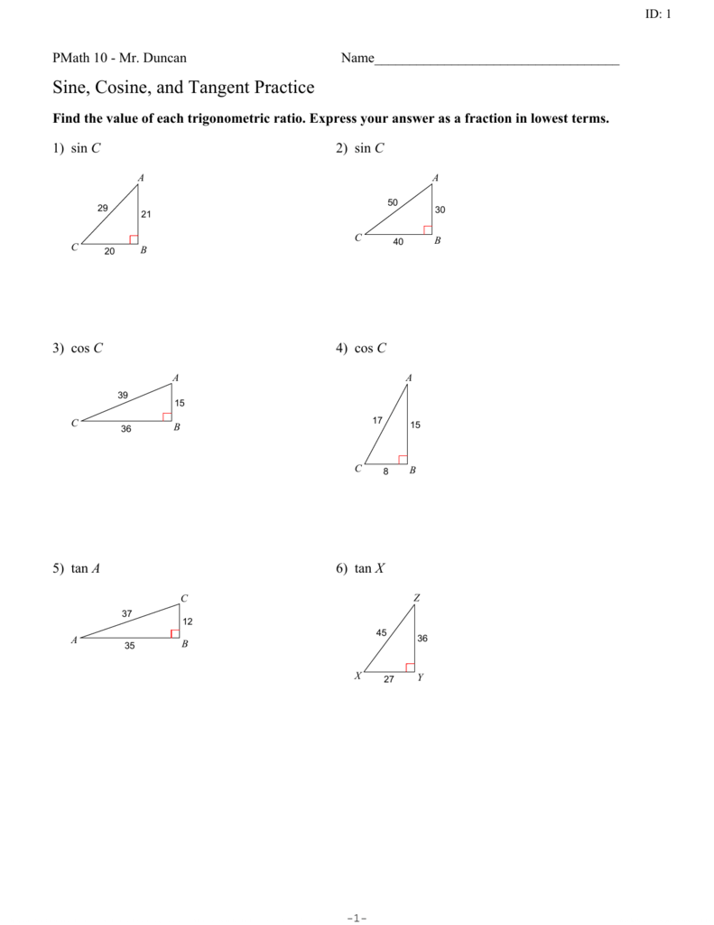 Sine Cosine Tangent Practice Worksheet Martin Lindelof