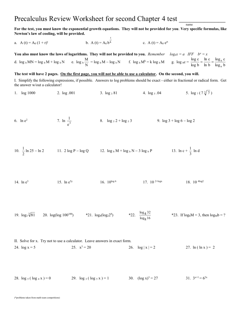 Precalculus Worksheets Free Printable Martin Lindelof