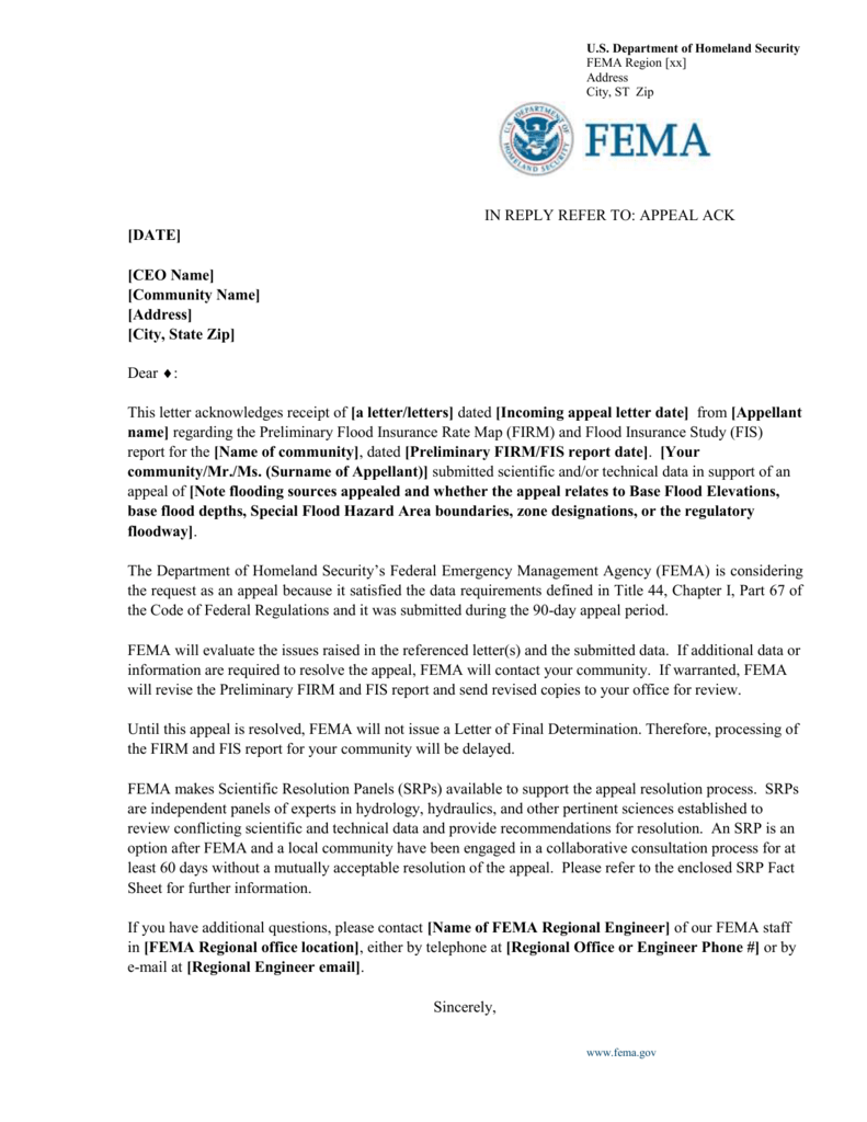 Sample Appeal Letter For Fema