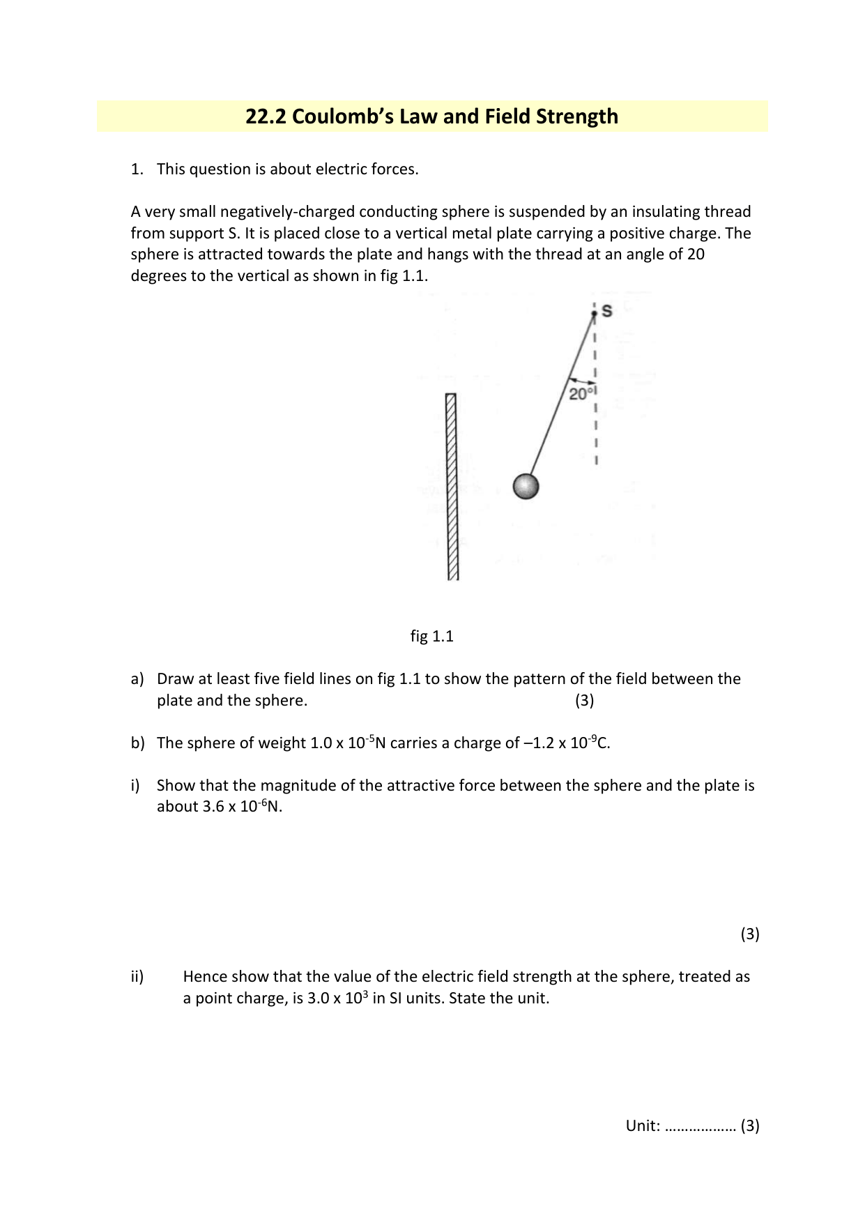 Coulombs Law Worksheet