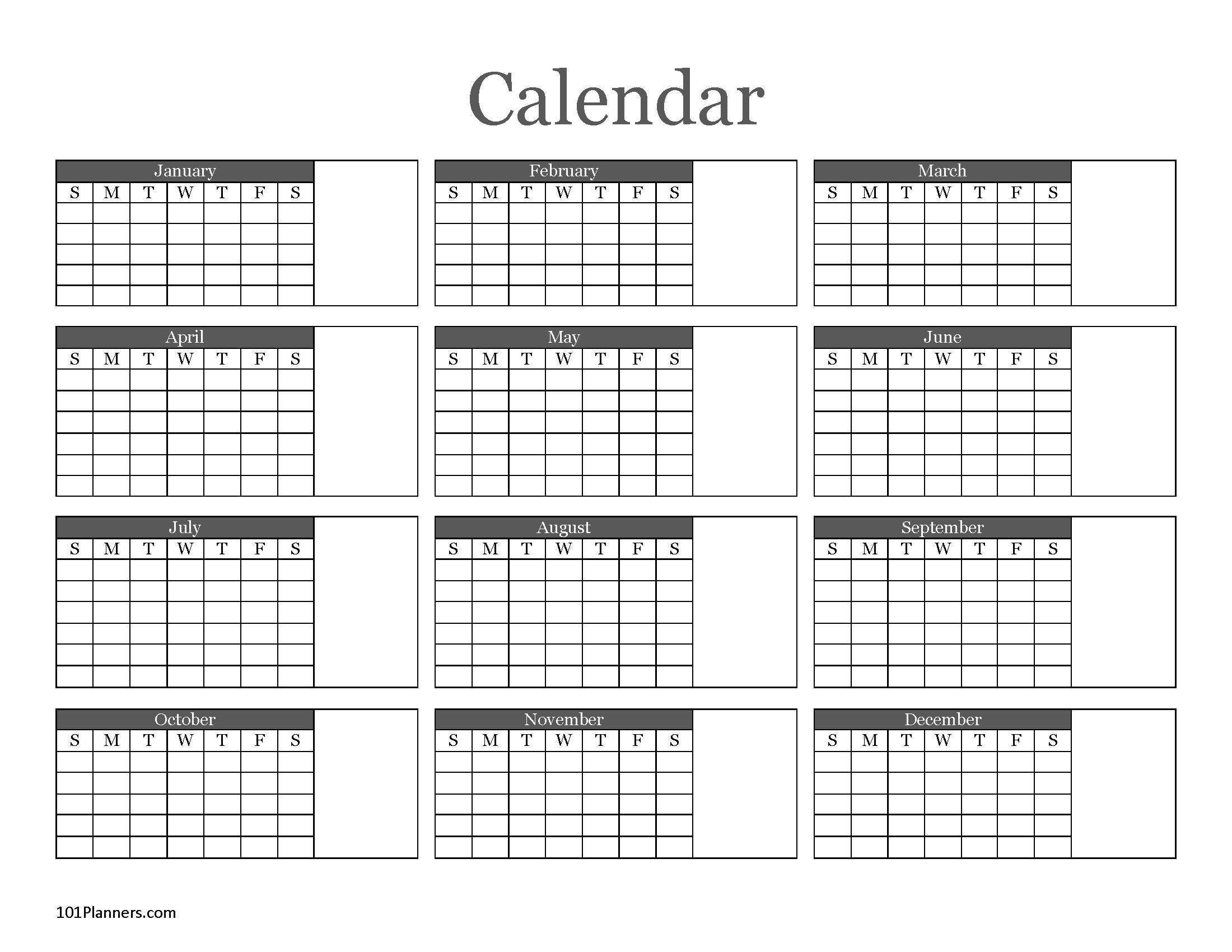 Blank Yearly Calendar Template Pdf