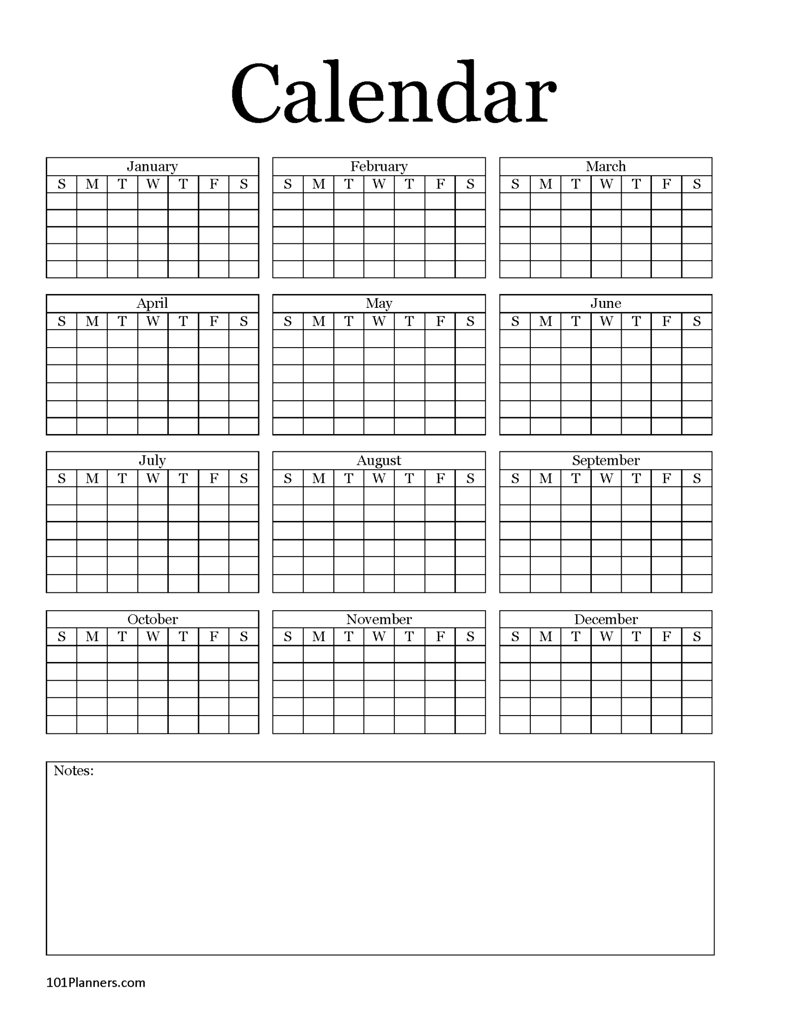 Printable Editable Calendar Template