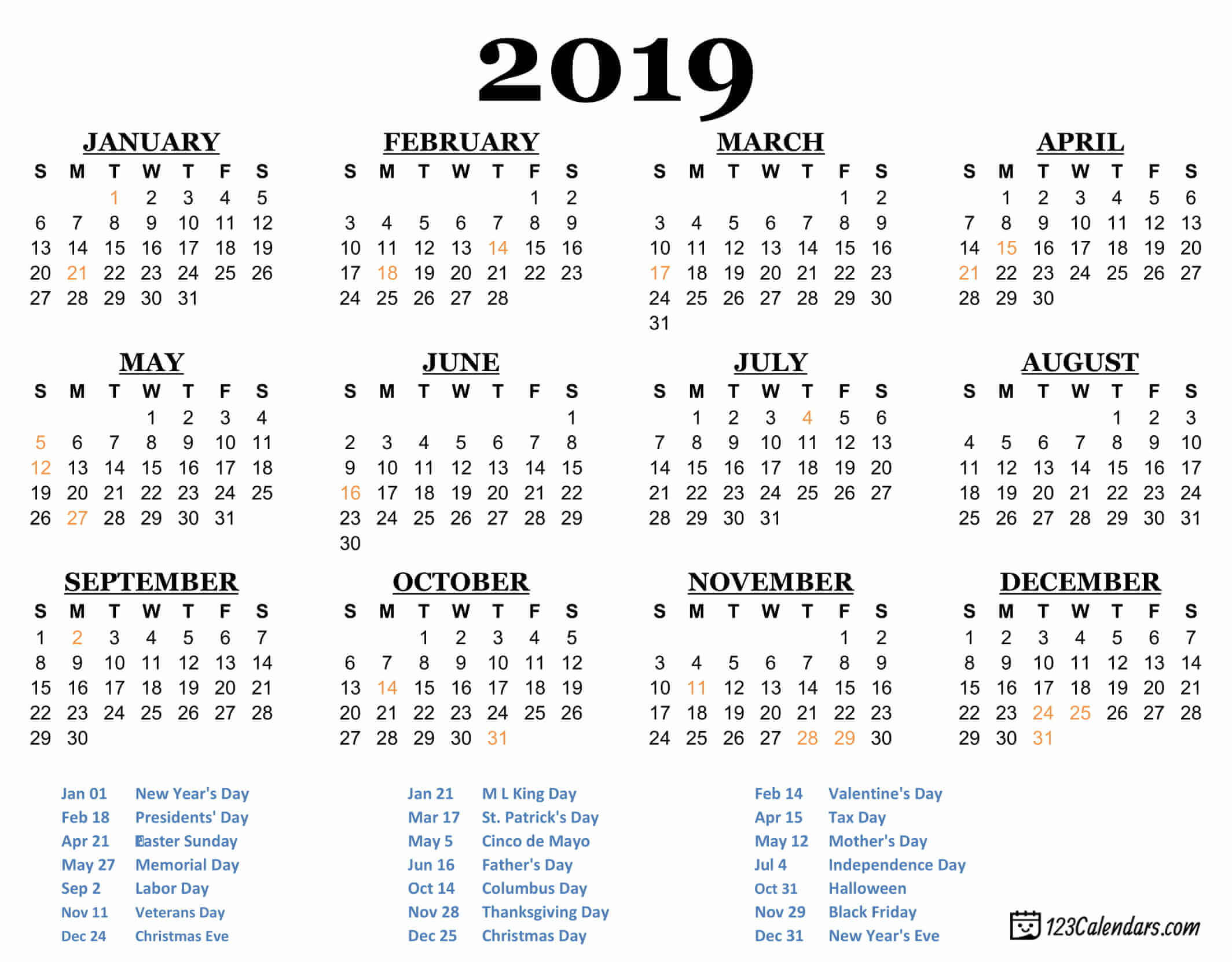 Printable 2019 Calendar Printable Word Searches