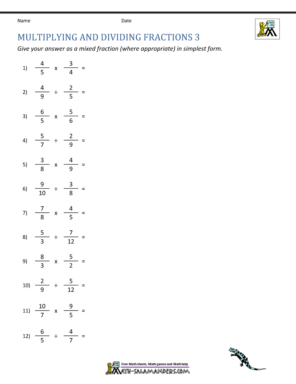 Multiplying Mixed Fractions Worksheet Printable Word Searches