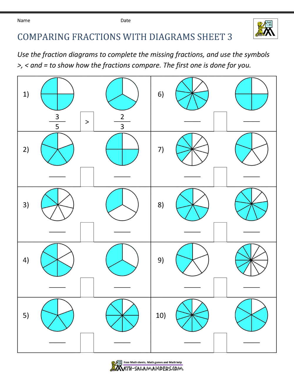 Comparing Fractions Worksheet Free Printable Word Searches