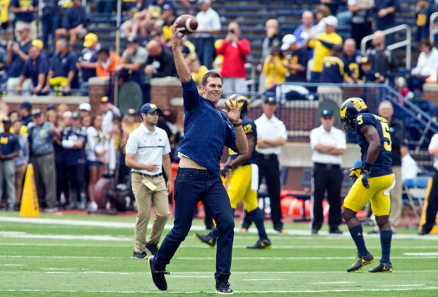 Tom Brady Plays Catch With Jim Harbaugh During Visit To Michigan