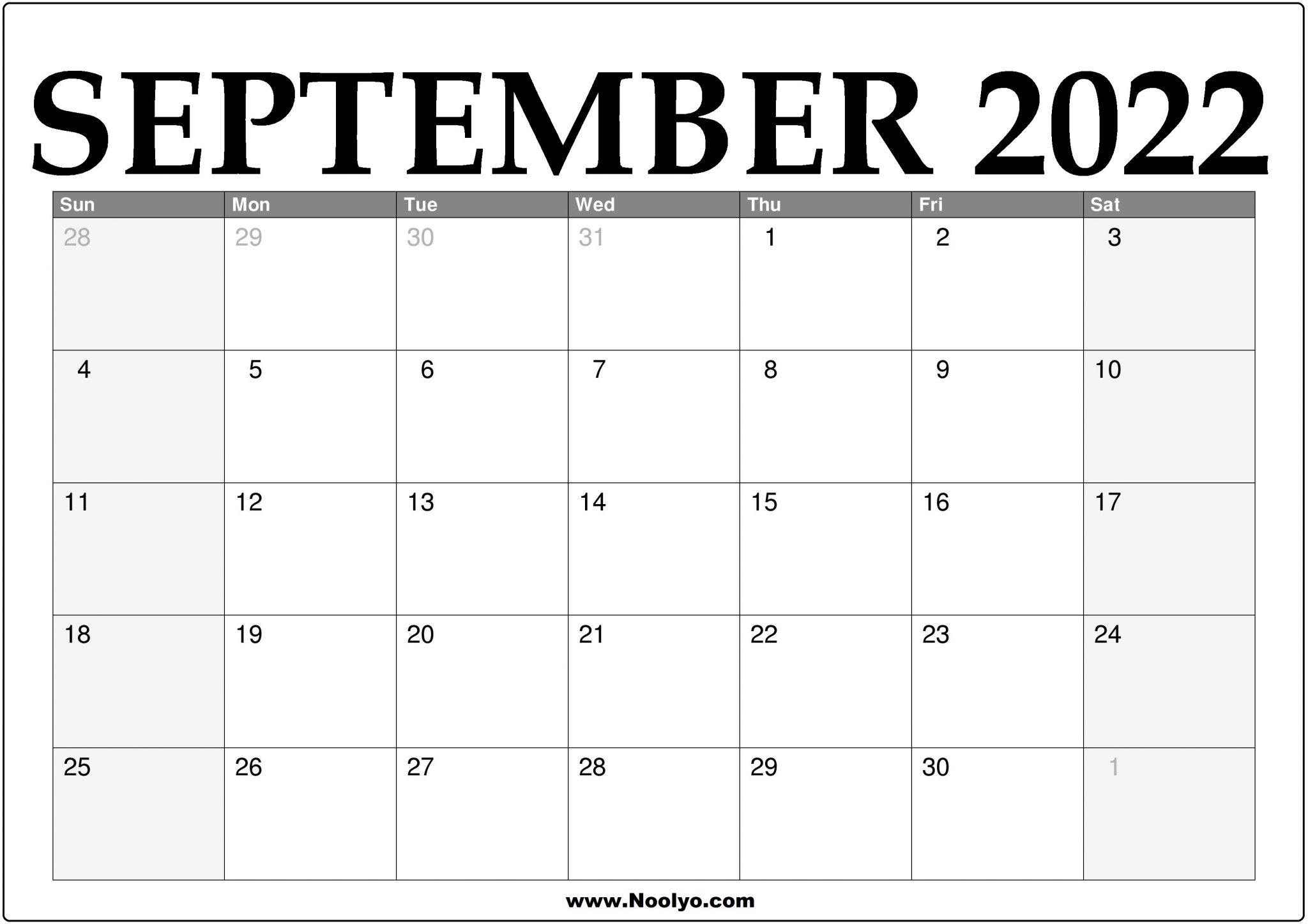 Sept 2022 Printable Calendar
