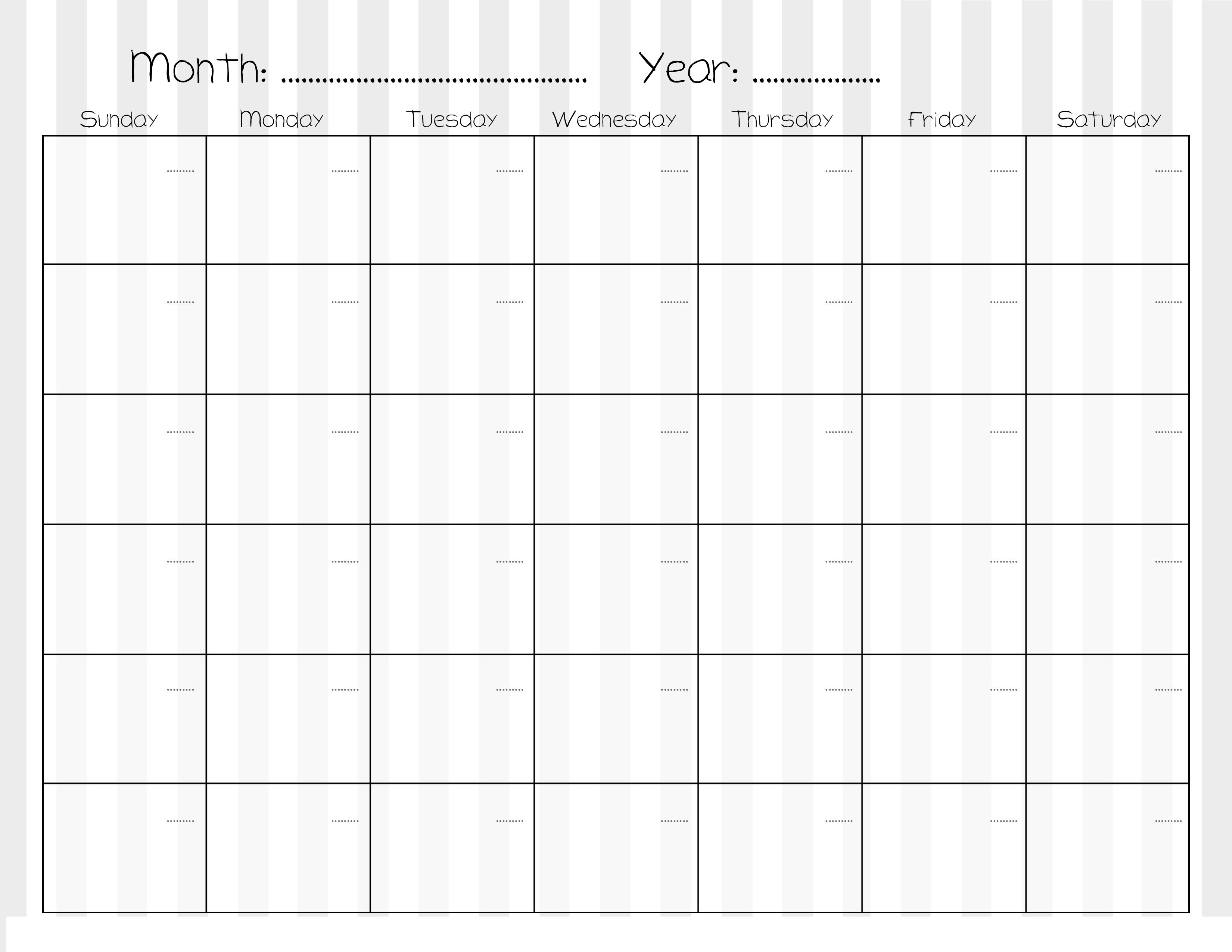 Monthly Calendar Free Printable