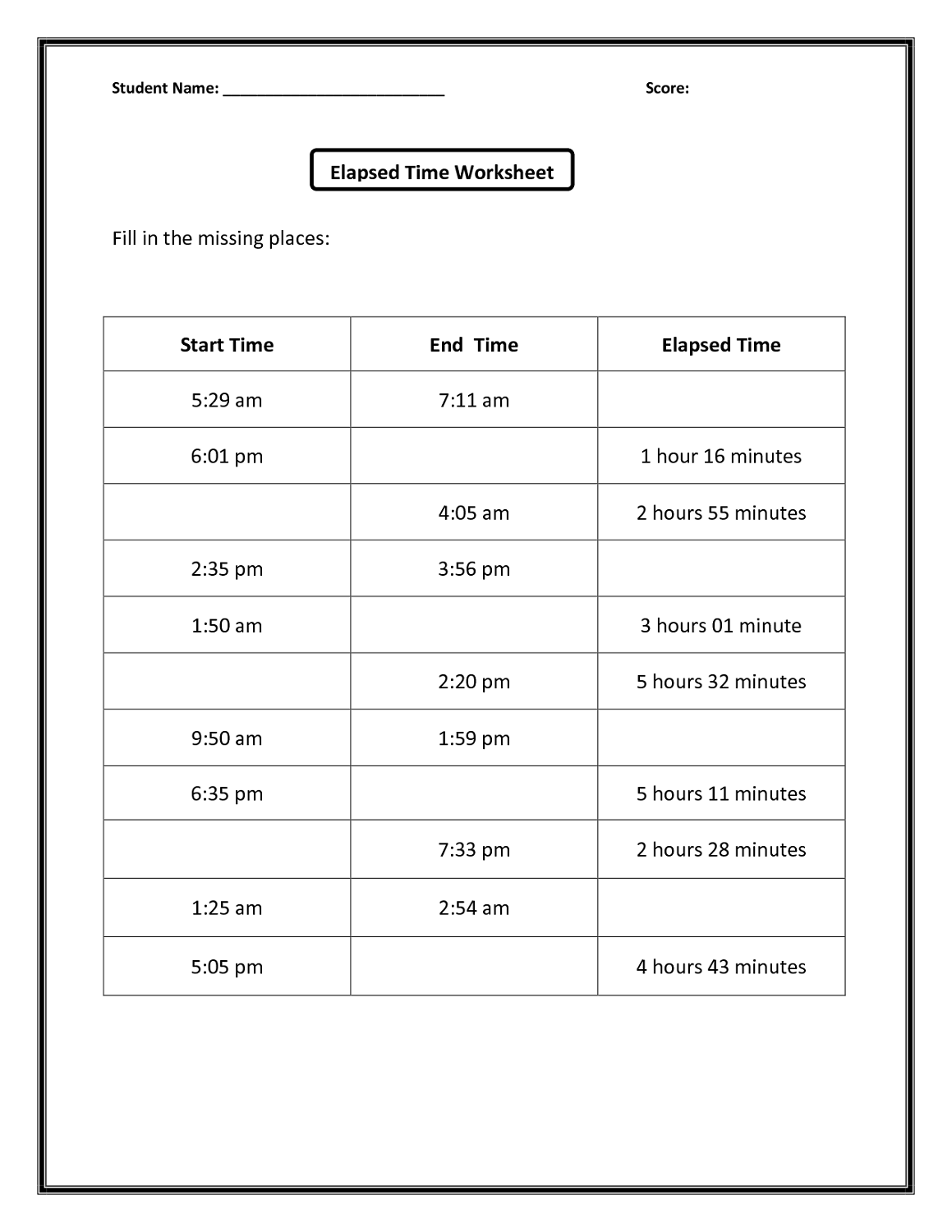 Free Elapsed Time Worksheets Hot Sex Picture