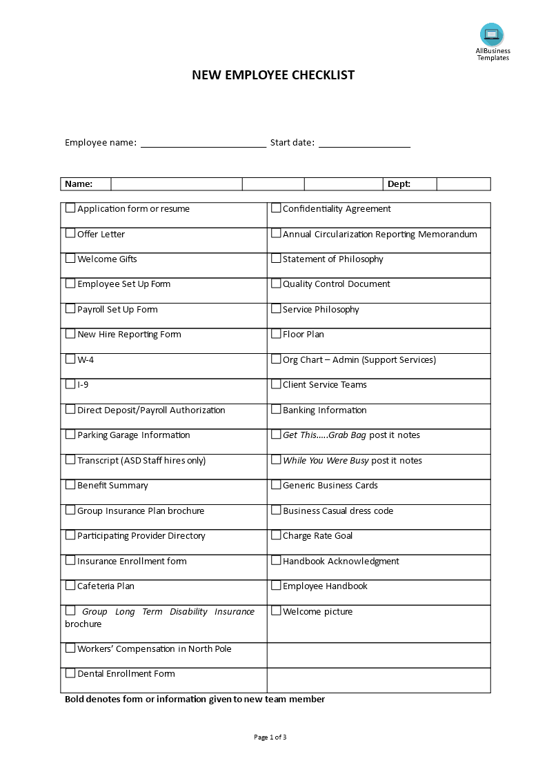 New Hire Orientation Checklist Template Word