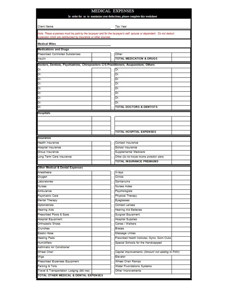 Printable Truck Driver Expense Owner Operator Tax Deductions Worksheet