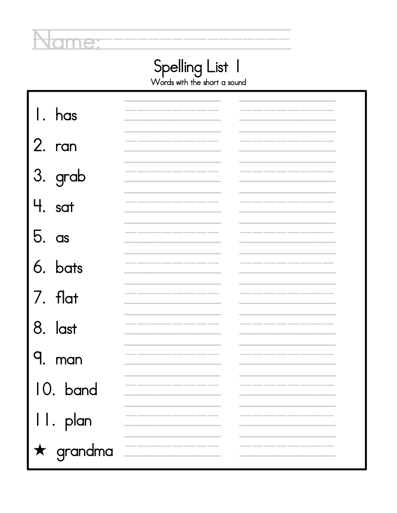 List Of Spelling Words For 2nd Graders