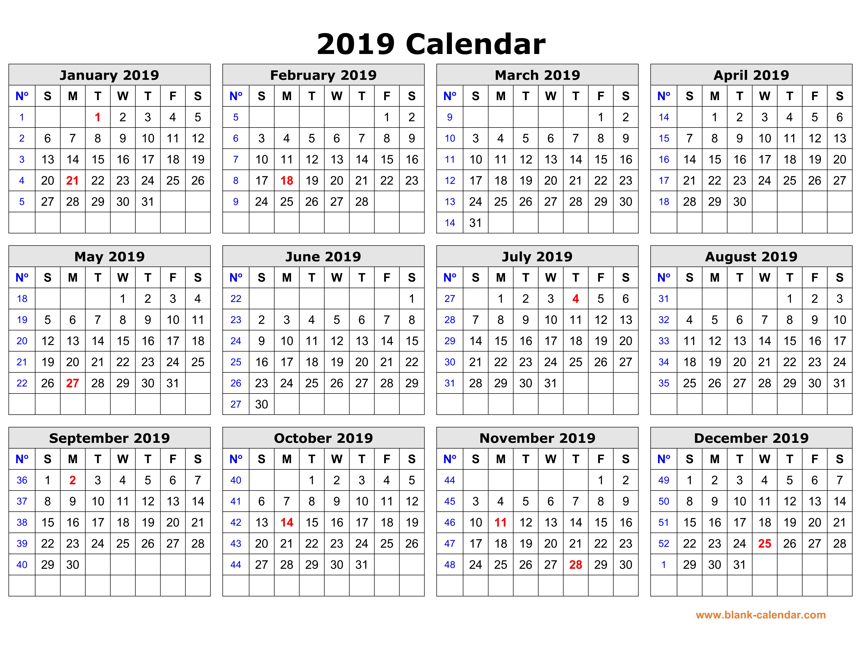 Printable Calendars 2019 Printable Templates Wonderland