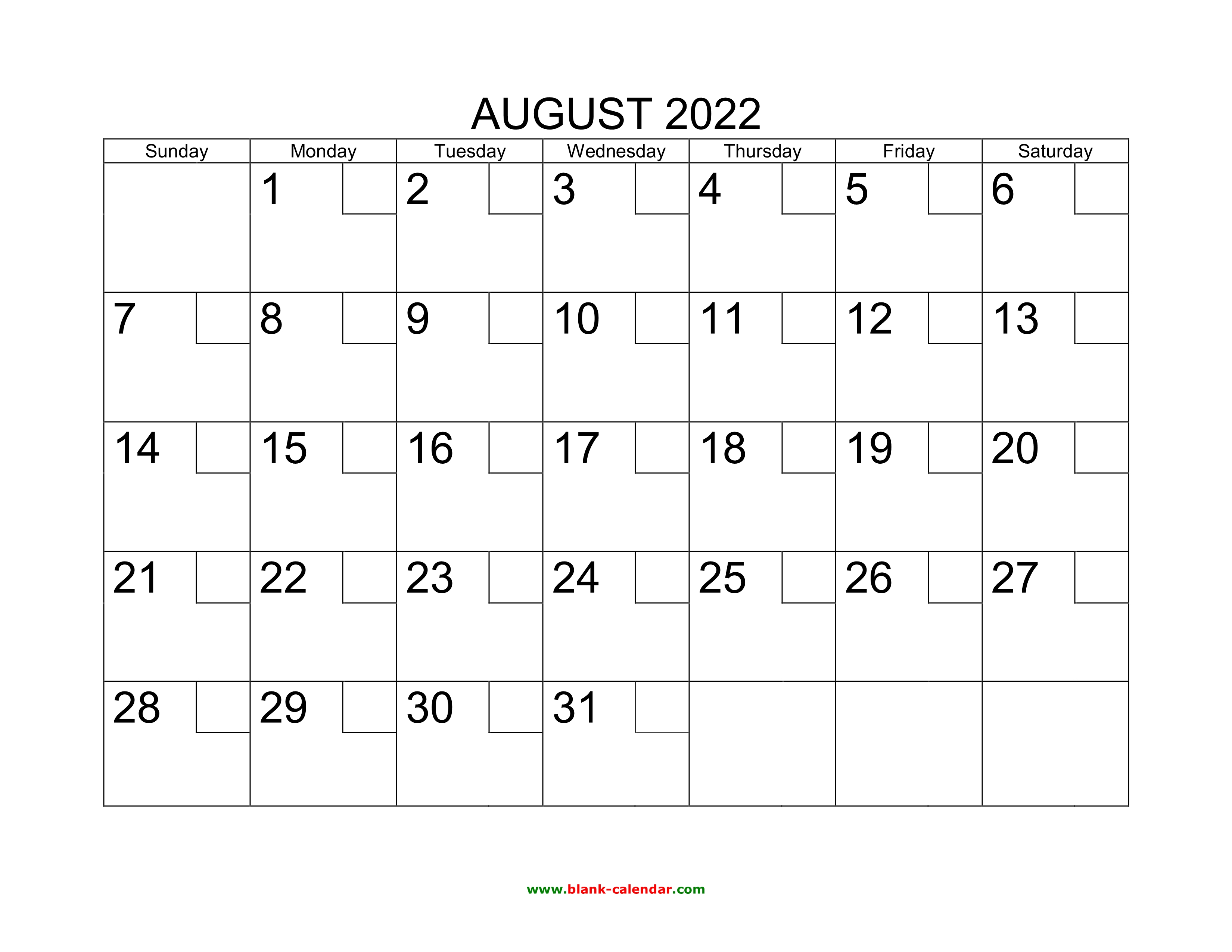 August Free Printable Calendar 2022