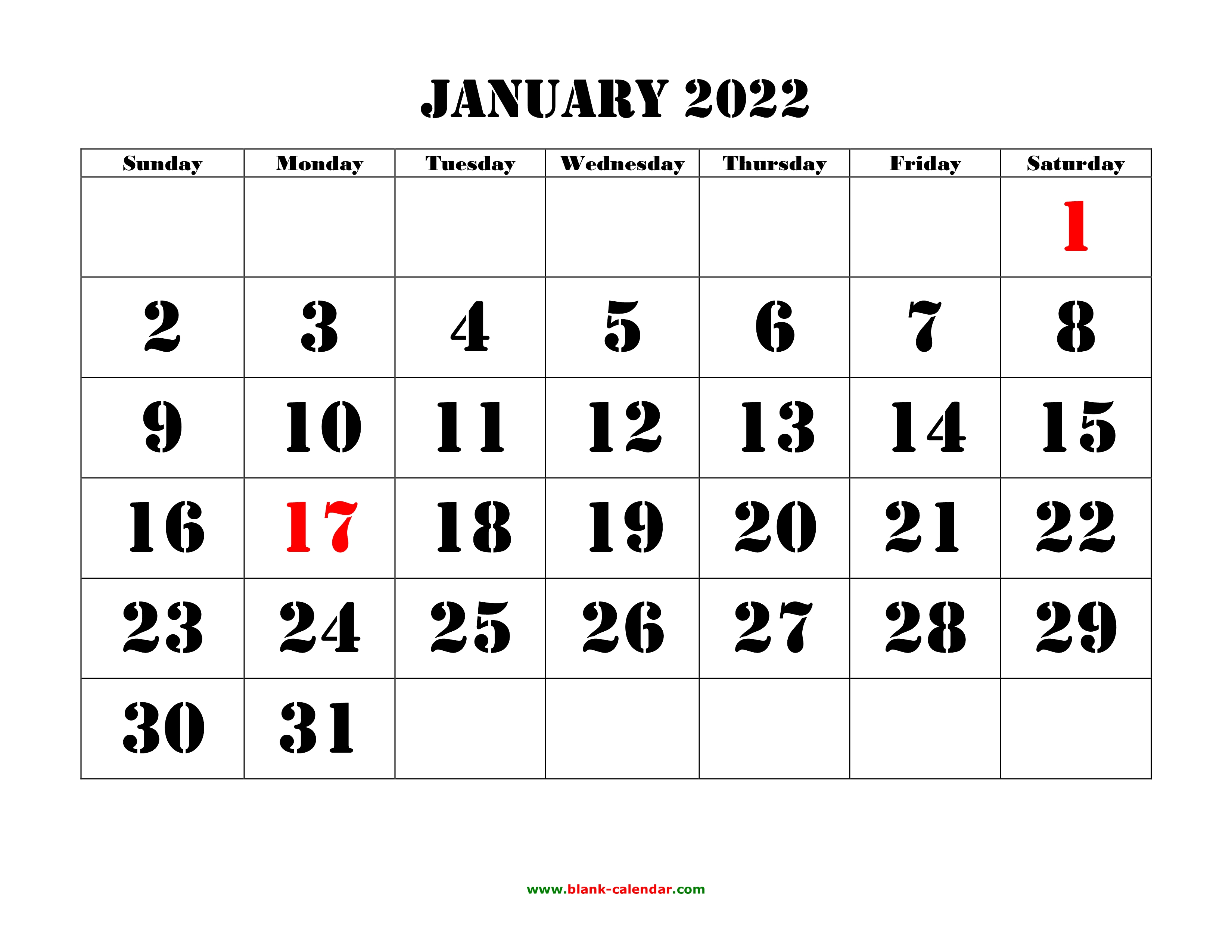 2022 Monthly Calendar Printable Free