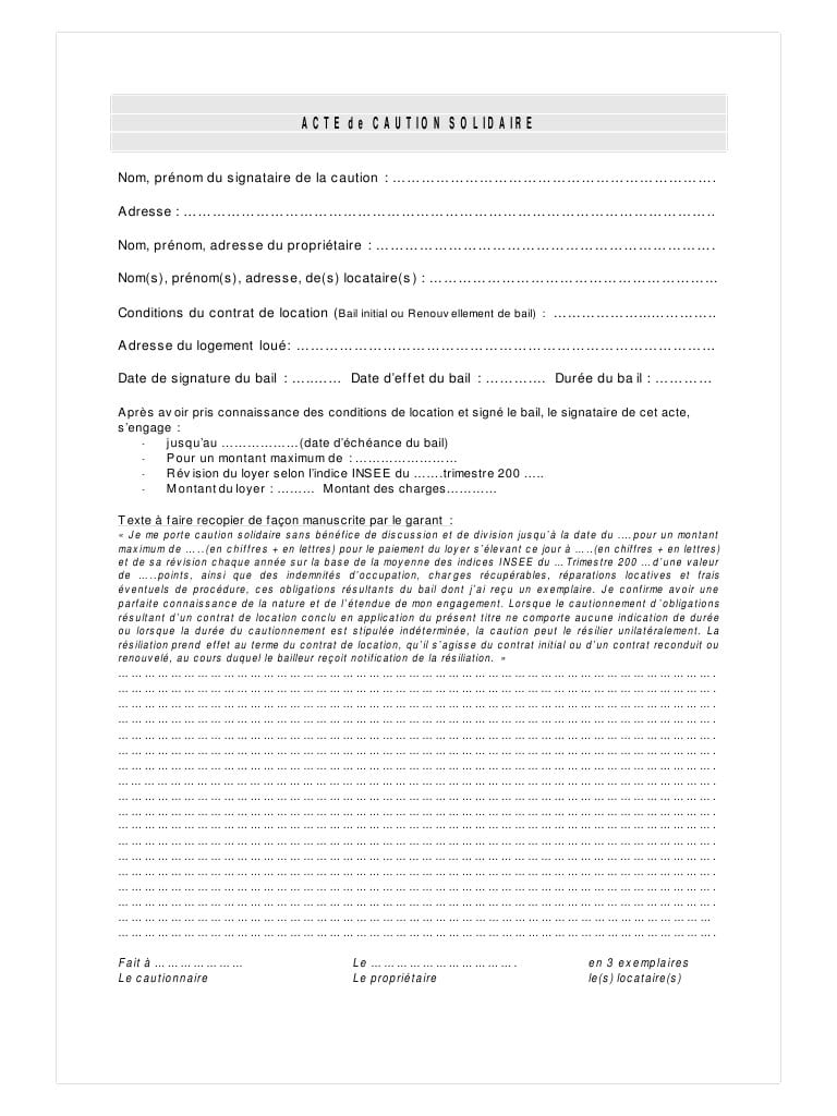 Lettre Caution Solidaire Pour Non Paiement Loyer Financial Report