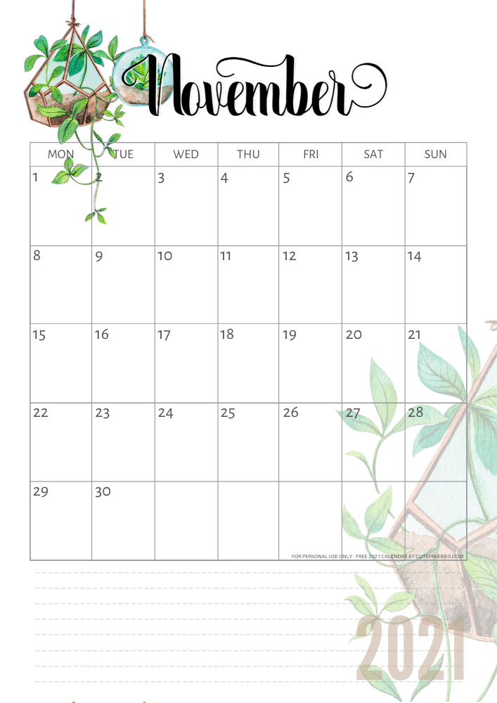 2021 Calendar Free Printable Plants Theme Cute Freebies For You