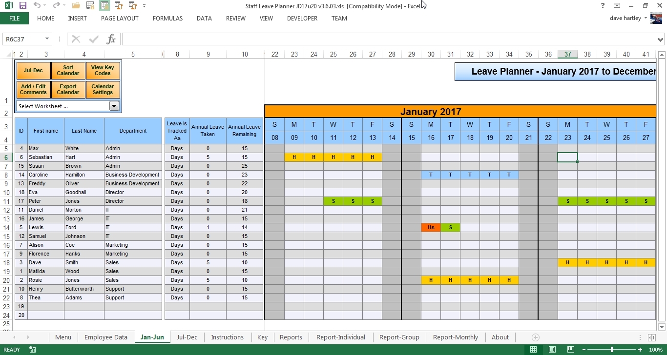 Leave Planner Excel Template