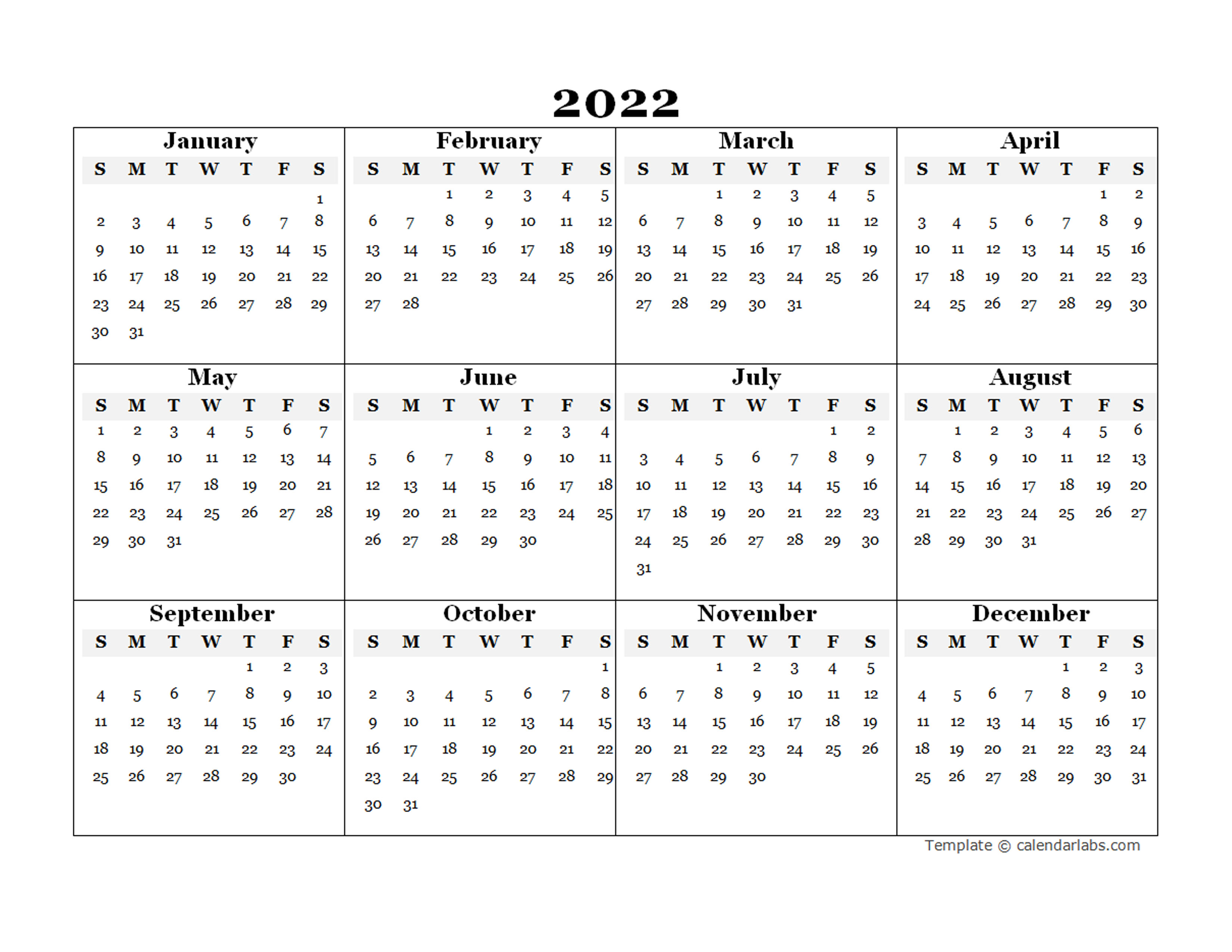 2022 Calendar Printable One Page One Page Calendar Free Printable Images