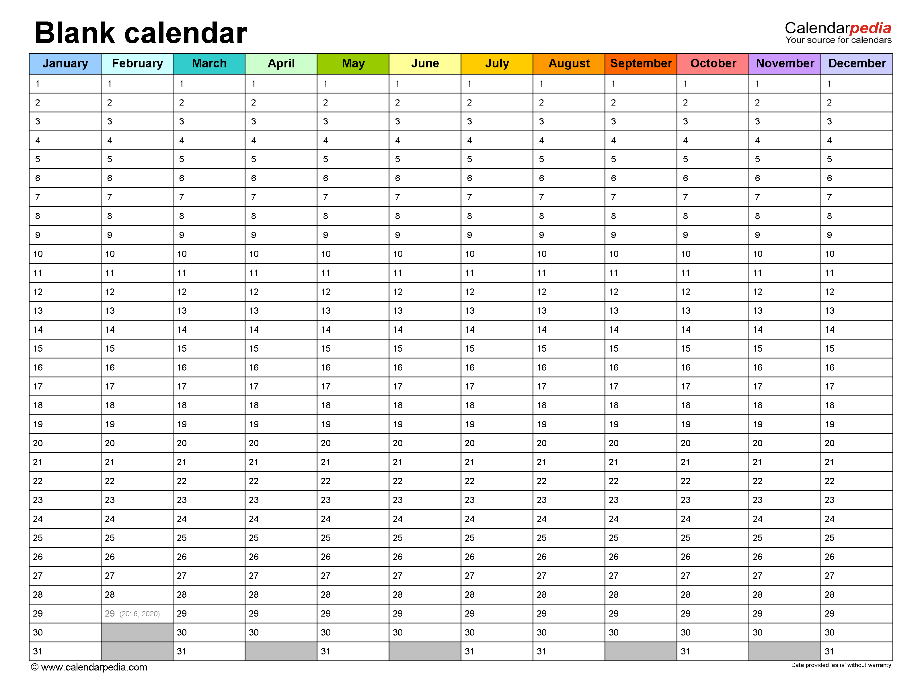 Blank Yearly Calendar Template Pdf