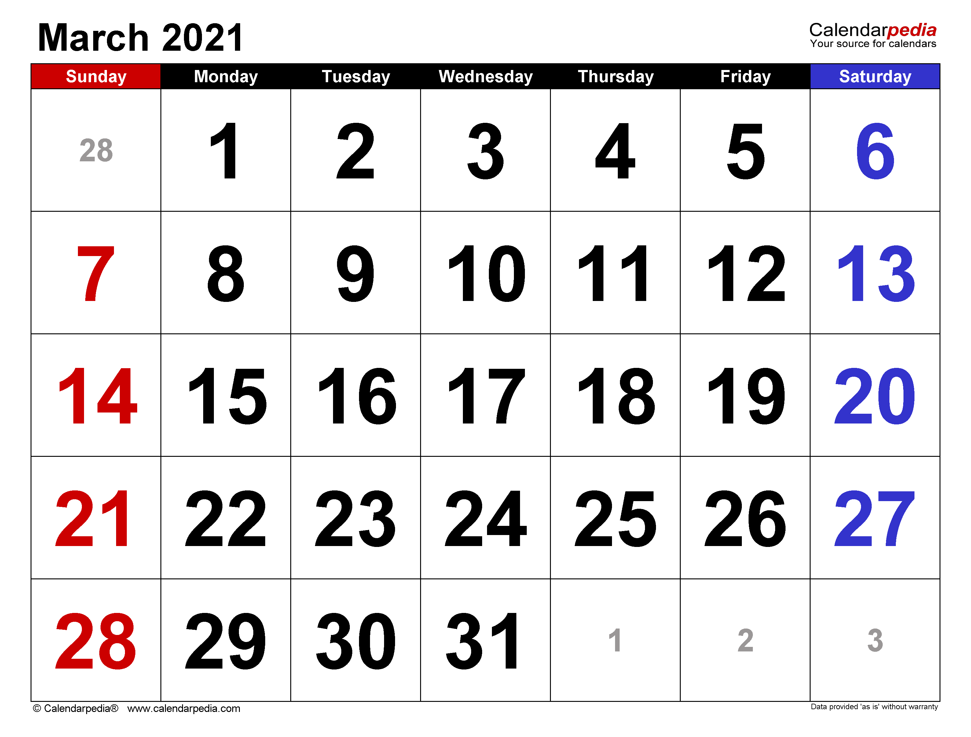 Printable Calendars March 2021 Printable Word Searches