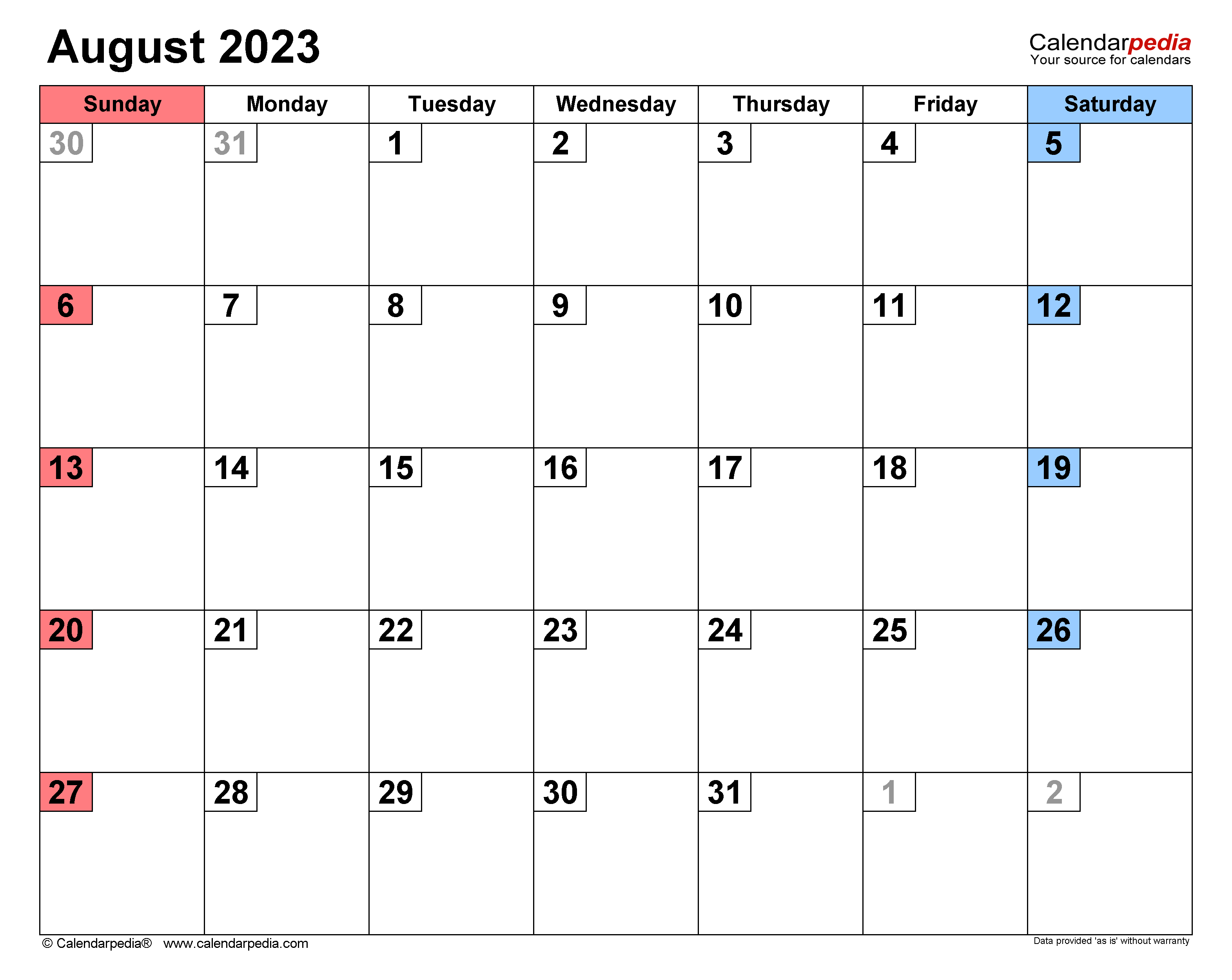 Editable Calendar Template August 2023