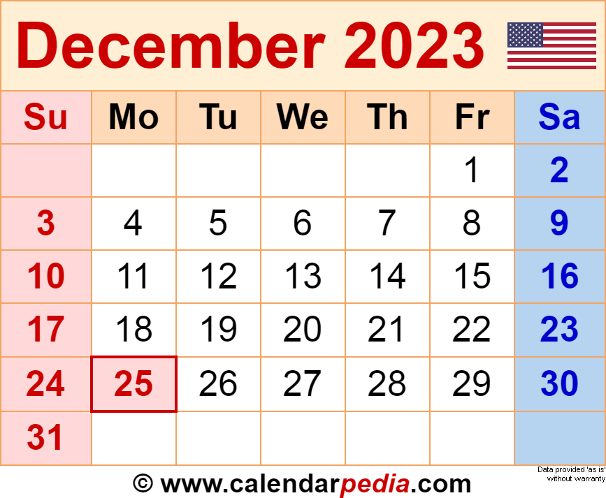 December 2023 Calendar Printable