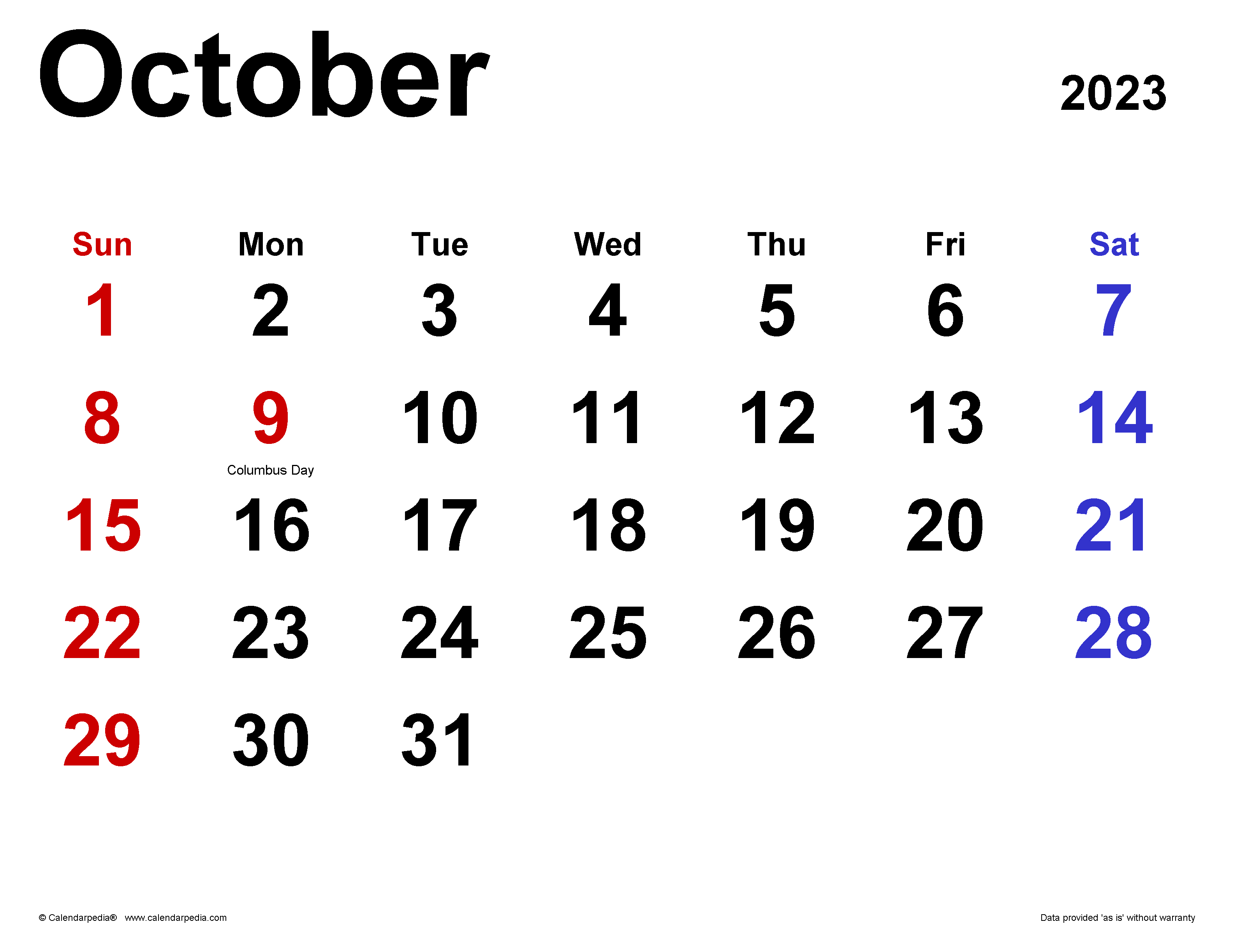 October 2023 Calendar With Holidays Printable Get Latest News 2023 Update