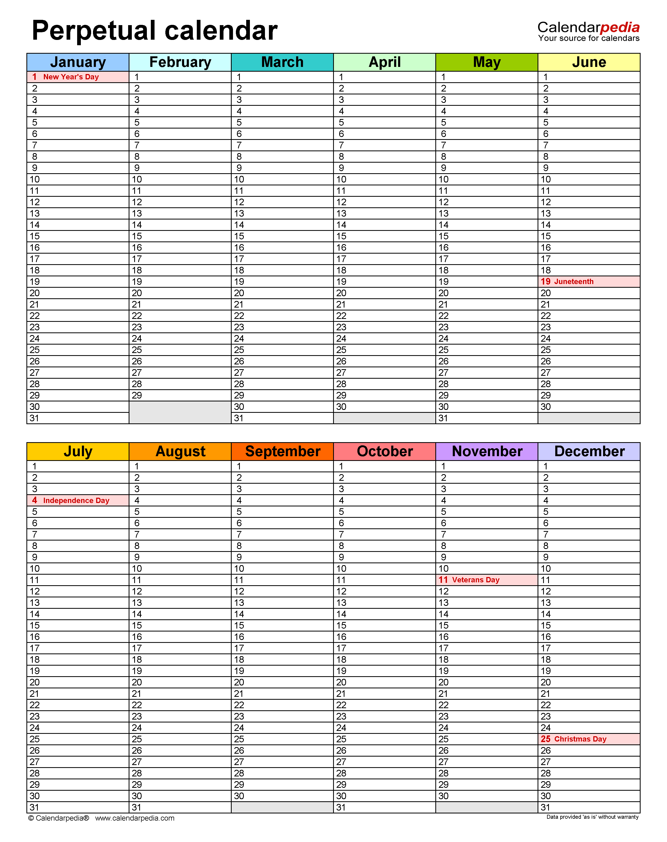 Excel Templates Perpetual Calendar Excel