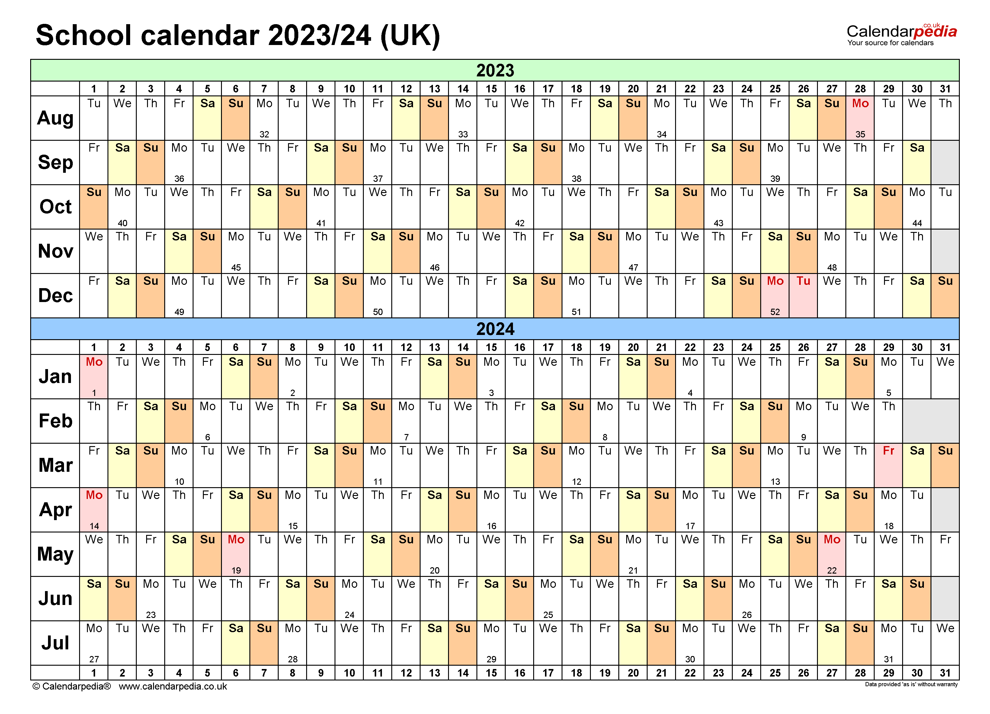 2023 24 Calendar Printable Free