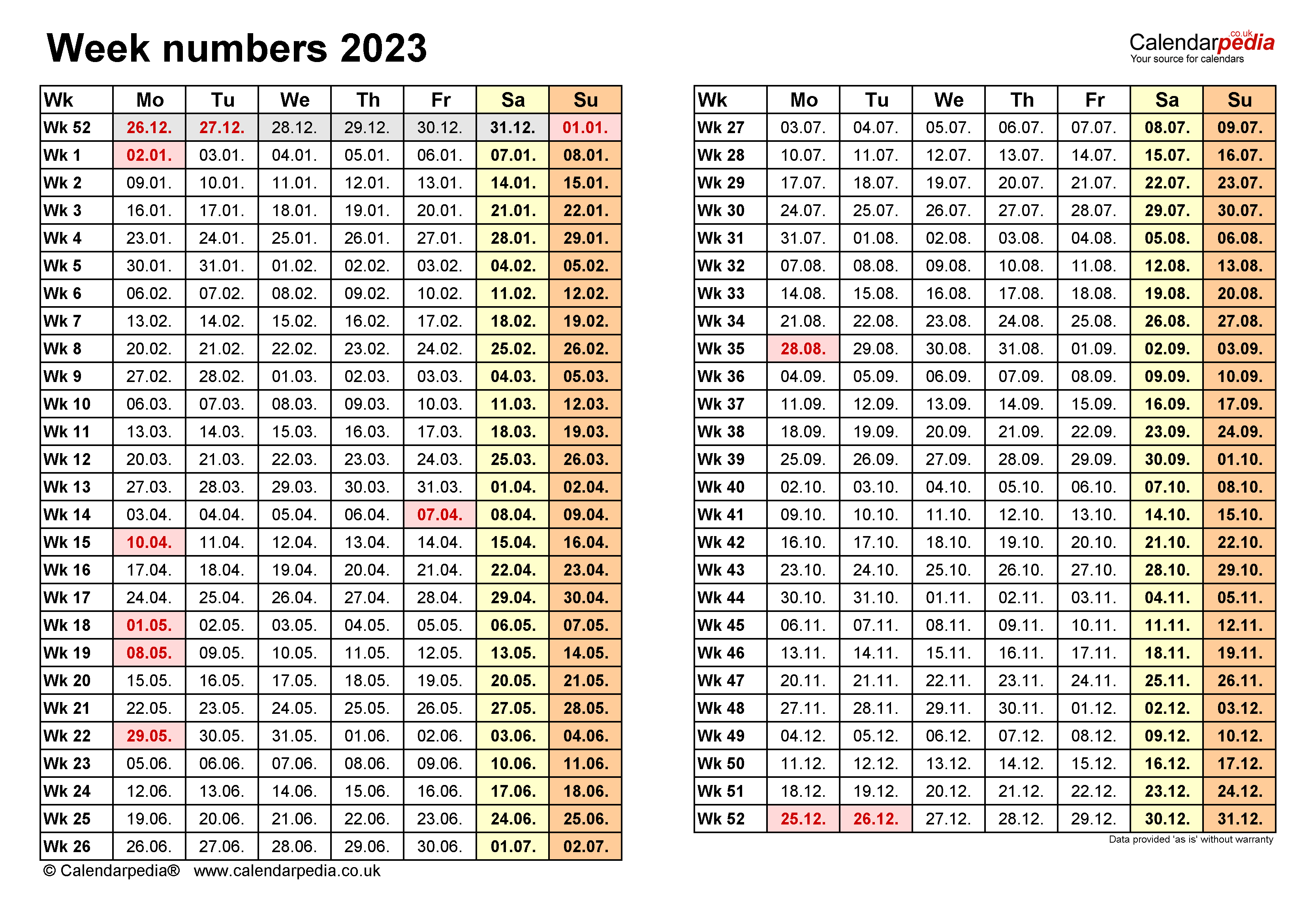 2023 Calendar With Week Numbers Printable Free Printable Word Searches
