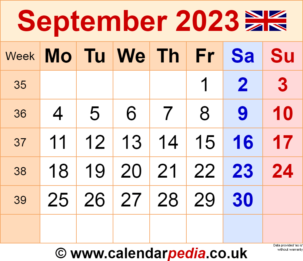 Calendar Template September 2023 Printable Word Searches