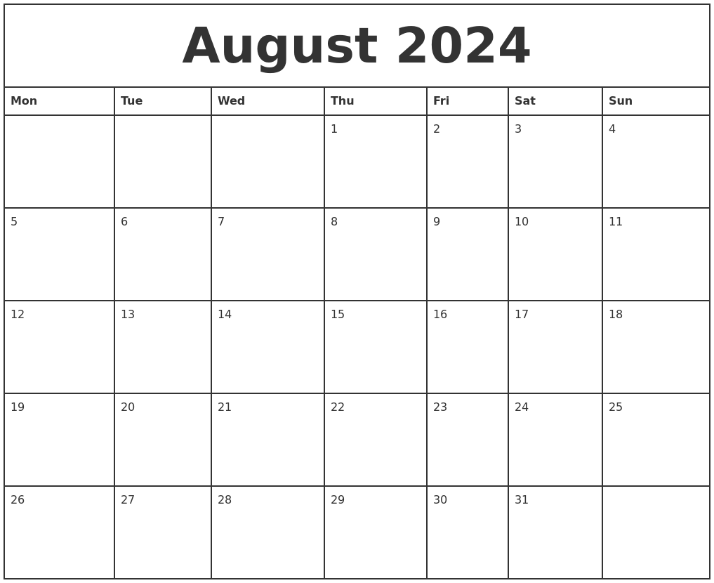 Printable August Calendar 2024 Free