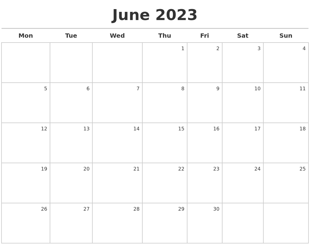 June 2023 Calendar Monday Start Get Calendar 2023 Update