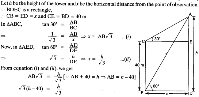 Some Applications Of Trigonometry Class 10 Important Questions Ncert