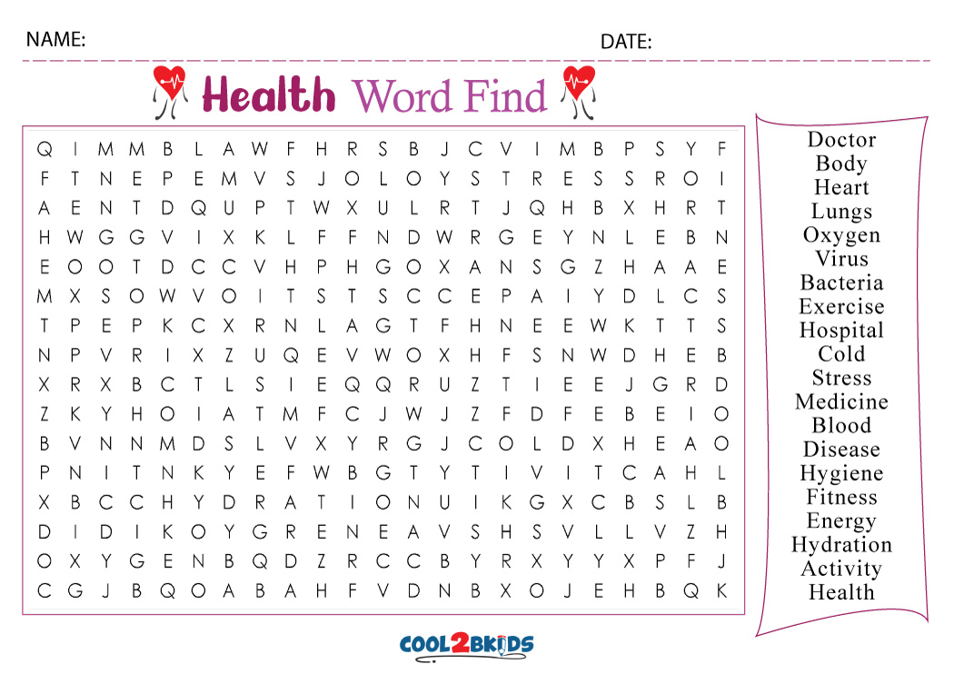Printable Health And Wellness Word Search Puzzle
