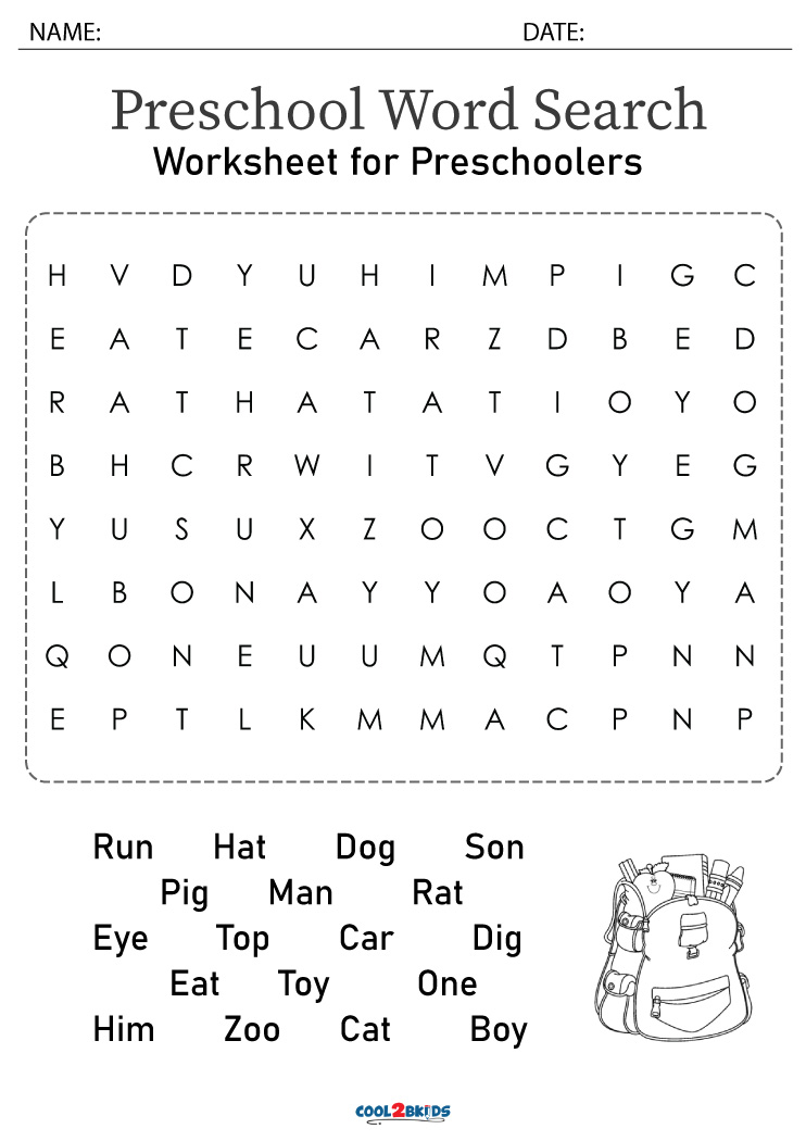 Word Search Kindergarten Printable Printable Word Searches