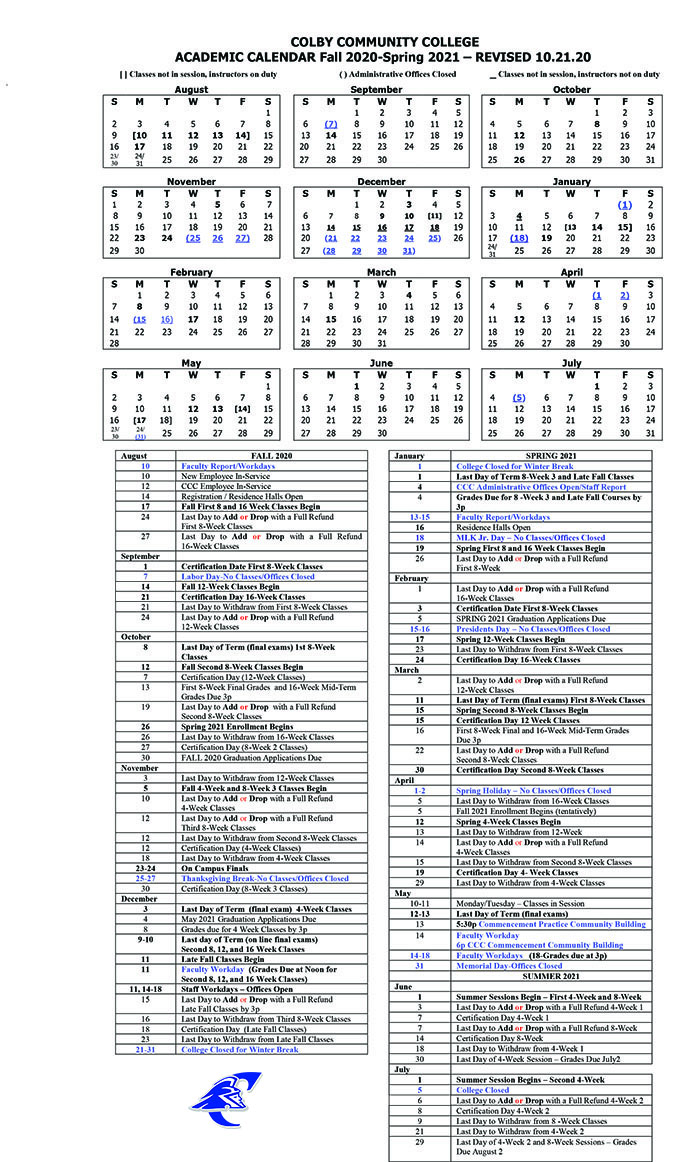 Colby College Calendar Printable Word Searches