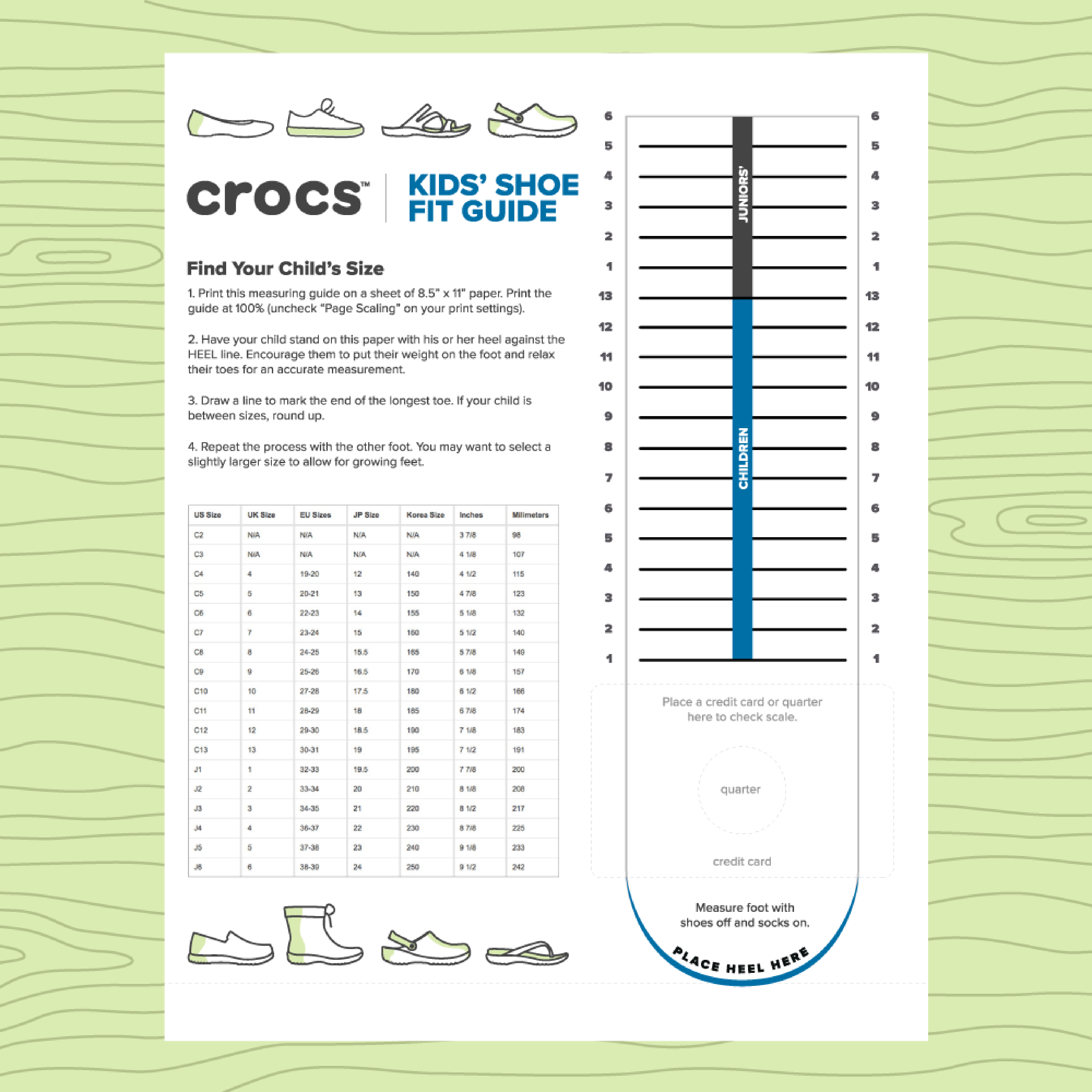 Shoe Sizing Chart Printable Printable Words Worksheets